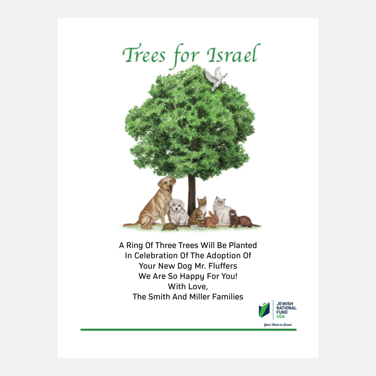 Pet Certificate - Trees For Israel | Jewish National Fund-USA