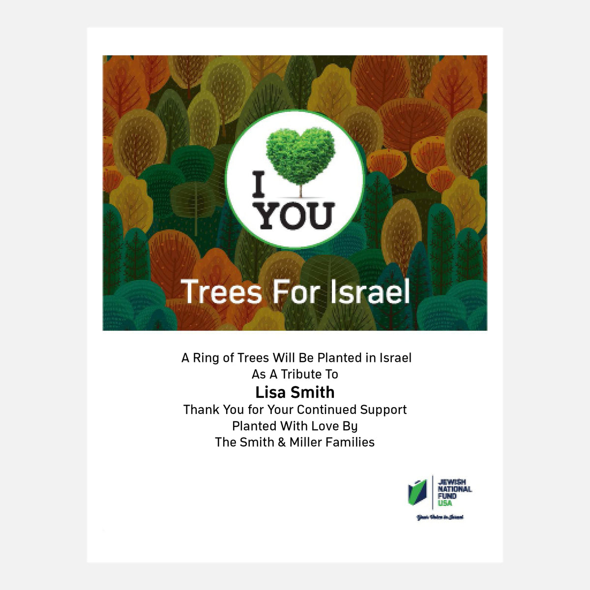 I Tree You Certificate - Tree In Israel Gift | Jewish National Fund-USA